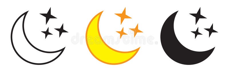 Crescent Moon Icon Yellow and Black Version. Night Icon Stock ...