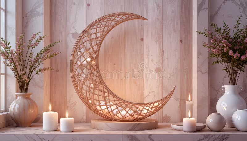 Crescent Moon Lamp with Glowing Decor in a Cozy Room Stock Photo ...