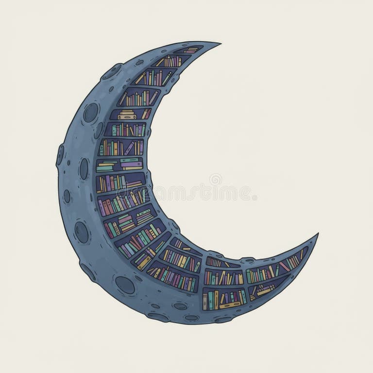 Crescent Moon Library: a Whimsical Pixel Art Illustration Stock ...