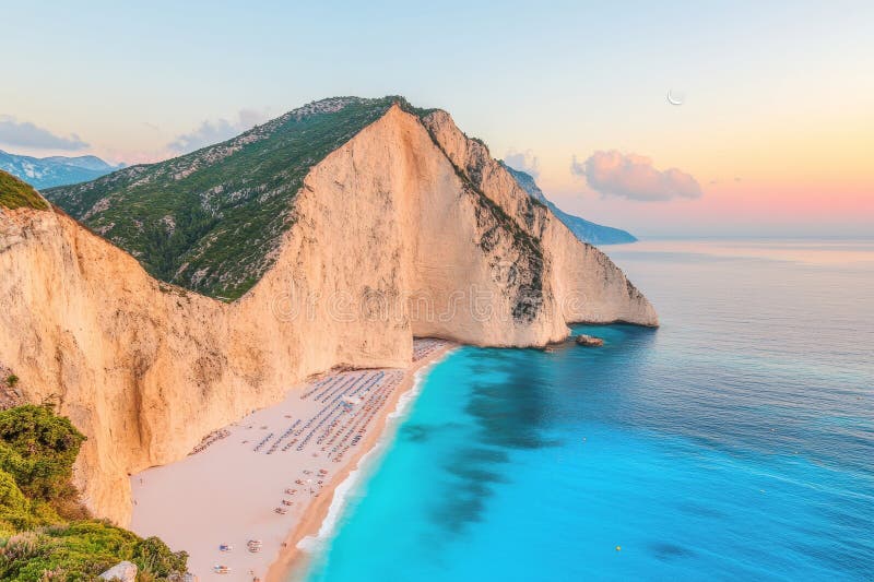 A Crescent Moon Lights Up the Blue Lagoon S Transparent Waters, with ...