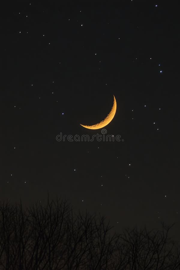 Crescent moon at night stock photo. Image of moon, nature - 377088816