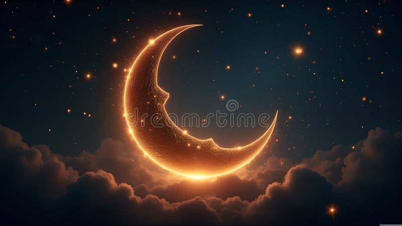 Crescent Moon in Night Sky with Clouds. Concept of Dreams, Magic, and ...