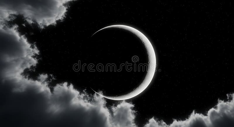 Crescent Moon Night Sky Landscape Dramatic Cloudscape Image Stock Image ...
