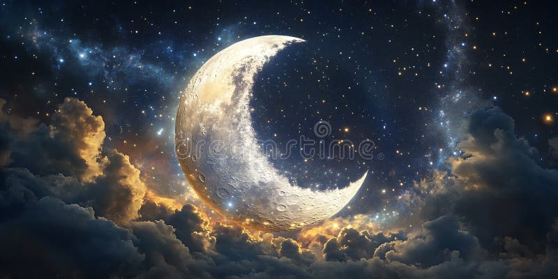 Crescent Moon Night Sky Magical Starry Wallpaper Stock Illustration ...