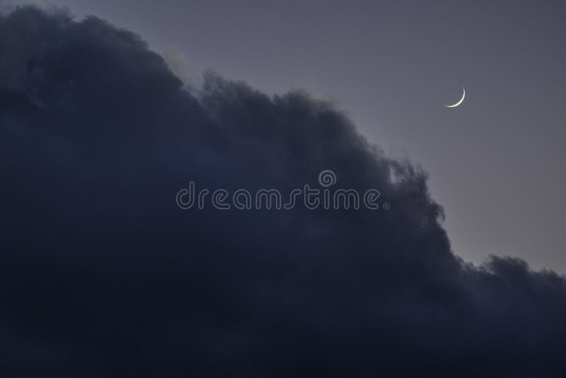 The Crescent Moon before Nightfall Stock Photo - Image of crescent ...