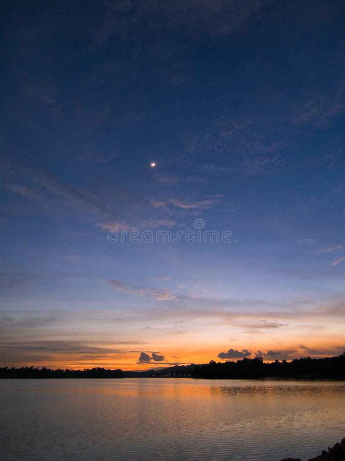 Crescent Moon over Lake stock image. Image of glow, distance - 3630197