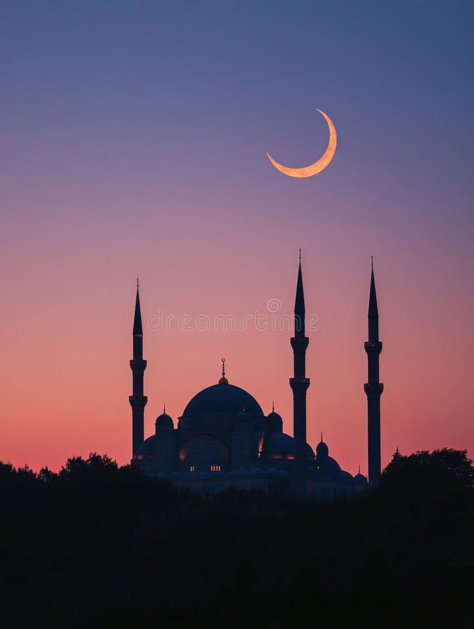 Crescent Moon Over Large Building Stock Image - Image of structure ...