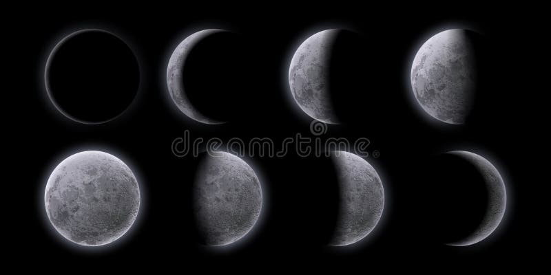 Crescent Moon Phases at Night Sky, Sequence Frame Stock Illustration ...
