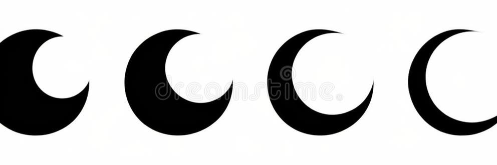 Crescent Moon Phases Sequence Illustration of Four Black Moons in ...