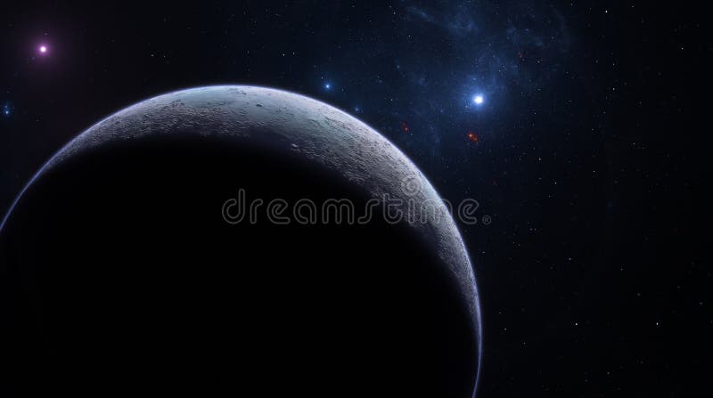 Crescent Moon Planet Emerging from the Darkness with a Backdrop of ...