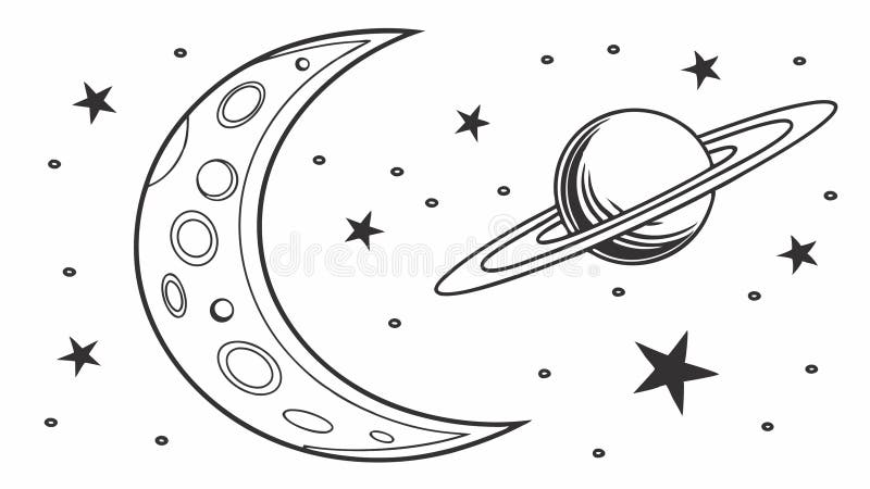 Crescent Moon, Planet, and Star, Space and Astrology Graphic, Vector ...