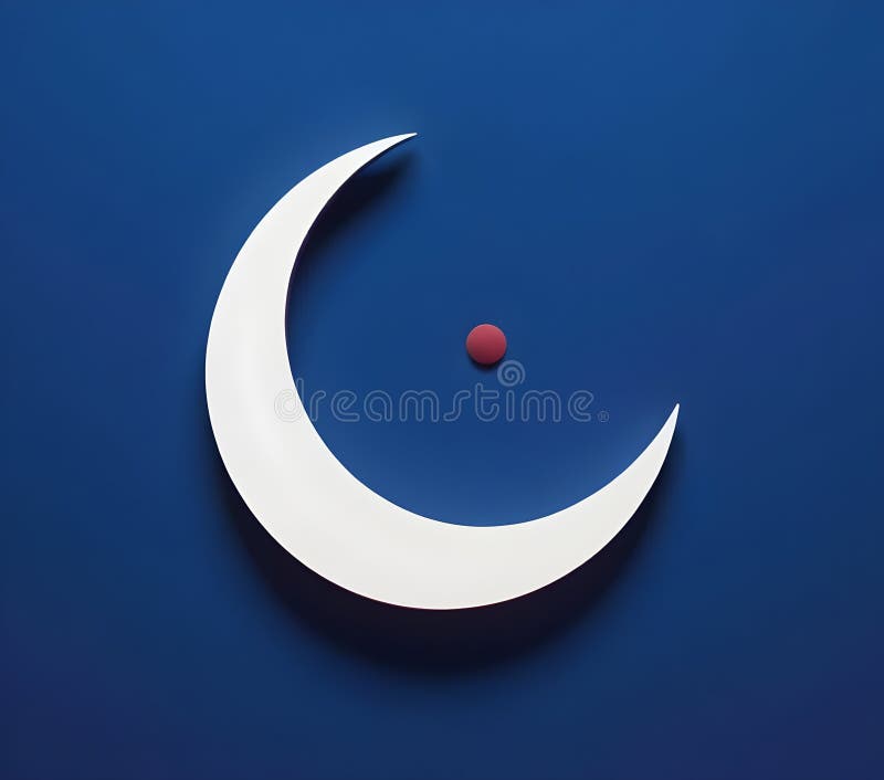 Crescent Moon with Red Orb. Minimal Moon and Sphere Art. Deep Blue ...