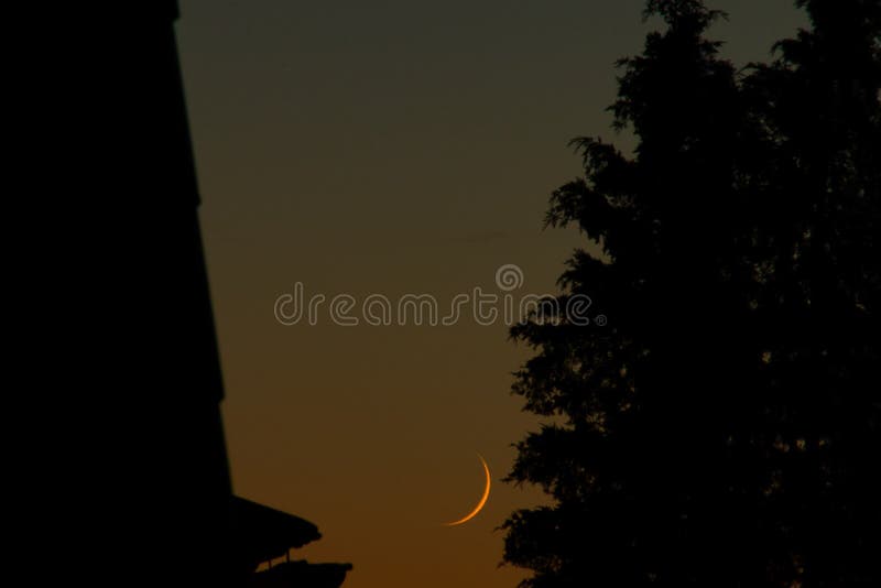 The Crescent Moon Rising in the Evening Stock Photo - Image of ...