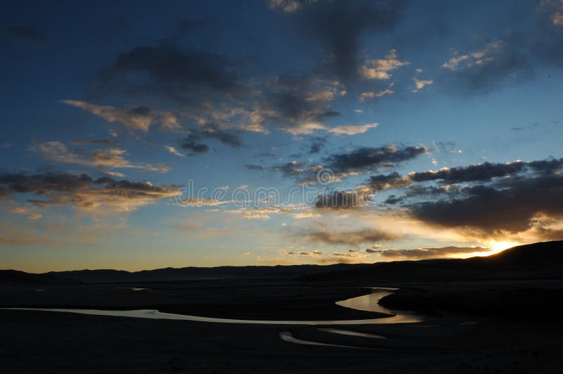 The crescent Moon river 2 stock image. Image of morning - 4463643