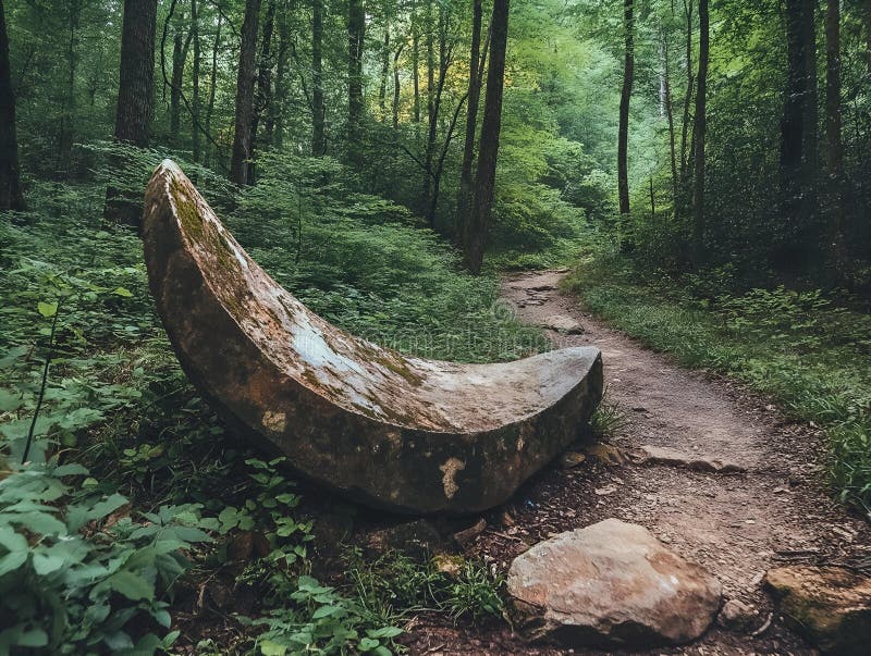 Crescent Moon Sculpture, Forest Path, Nature Scene, Tranquil Setting ...