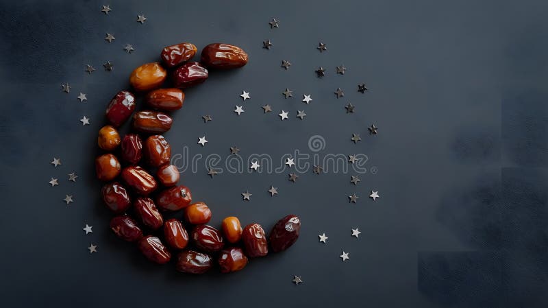 Crescent Moon Shape Made of Dates with Stars. Ramadan and Iftar ...