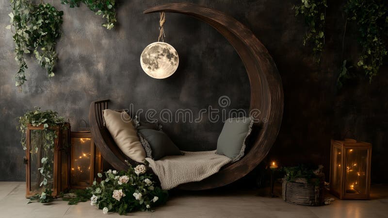 Crescent Moon Shaped Newborn Bed Prop Digital Backdrop Stock Photo ...