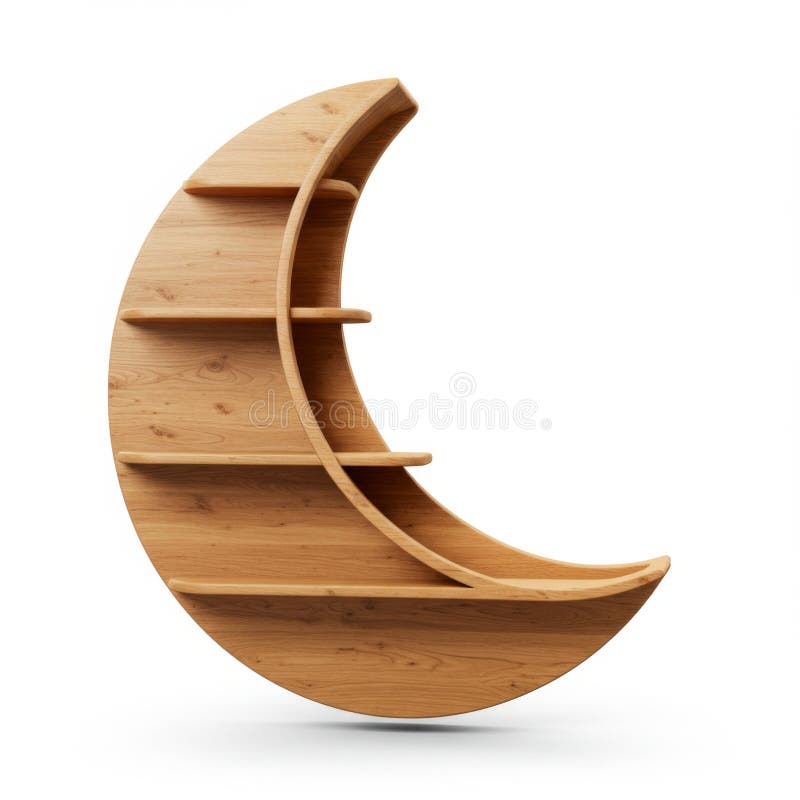 Crescent Moon Shaped Wooden Bookshelf Stock Illustration - Illustration ...