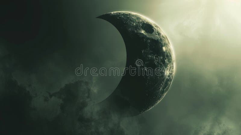 Crescent Moon in Smoky Sky - Dreamy Space Background Stock Illustration ...