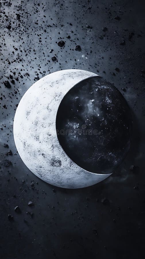 Crescent moon in space stock illustration. Illustration of gray - 390493663