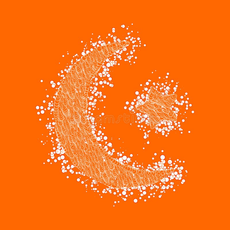 Crescent Moon and Star Constructed of Orange Glowing Particles on Red ...