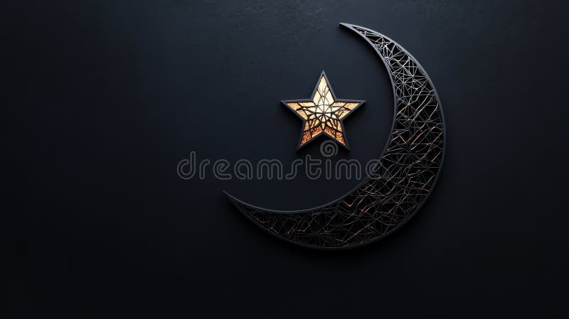 Crescent Moon Star Design: Elegant Intricate Metalwork, Glowing Star ...
