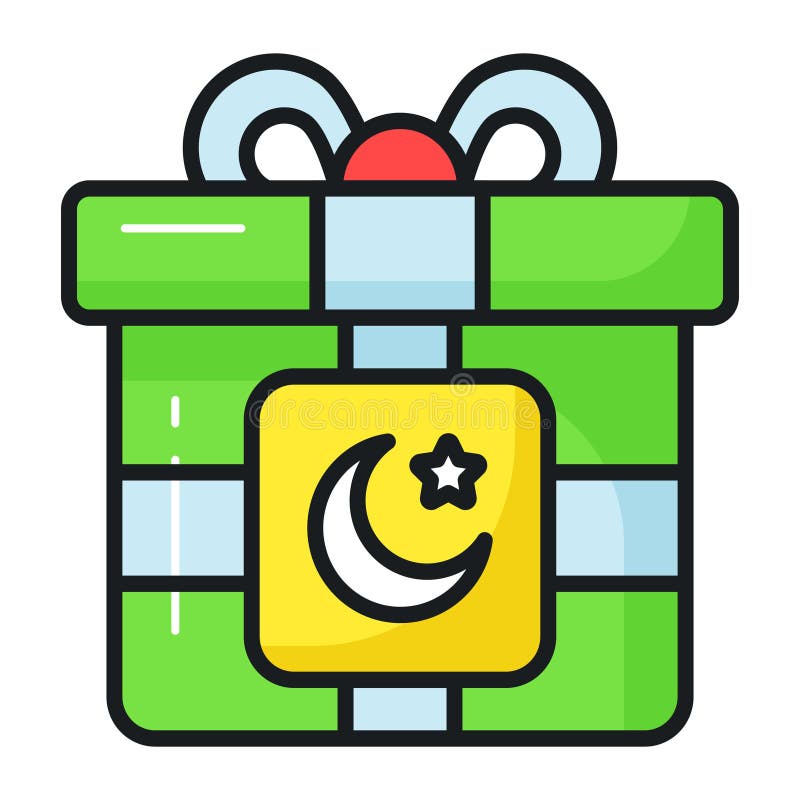 Crescent Moon and Star on Gift Box Showing Icon of Ramadan Gift Box ...