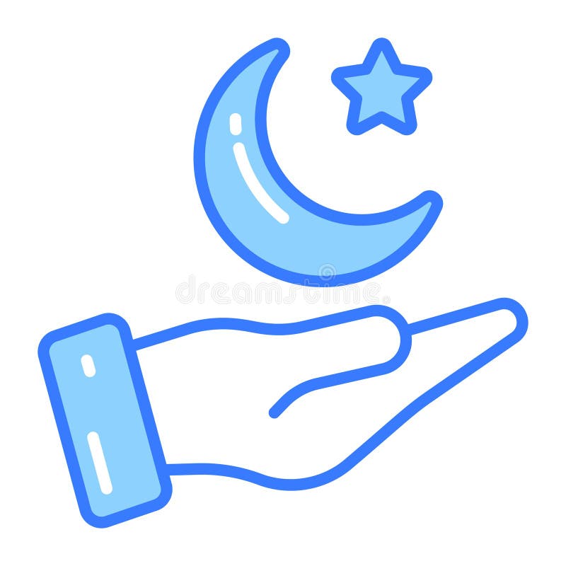 Crescent Moon and Star on Hand Denoting Concept Vector of Ramadan Stock ...