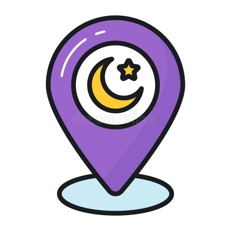 Crescent Moon and Star with Location Pin, Vector Design of Map Pin ...