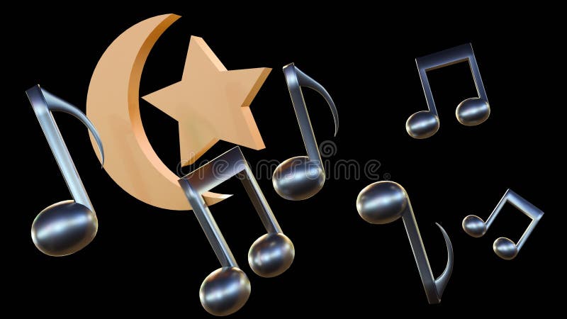 A Crescent Moon and a Star with Musical Notes Stock Illustration ...