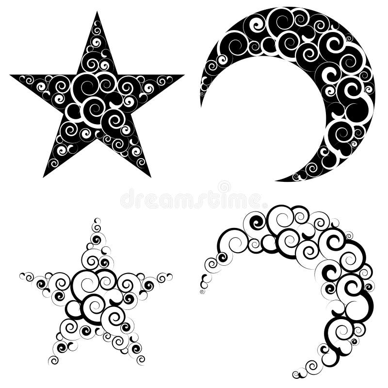 Crescent Moon and Star Symbols Stock Vector - Illustration of card ...