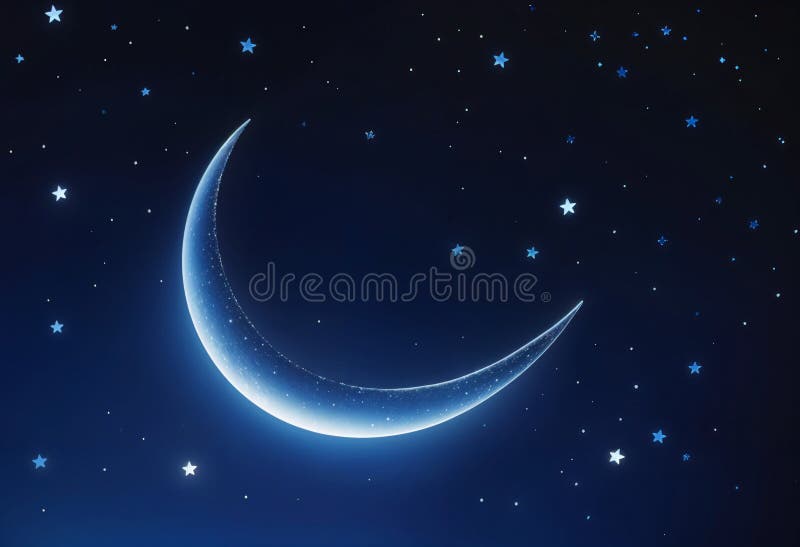 A Crescent Moon with Stars in the Dark Night Sky Stock Illustration ...