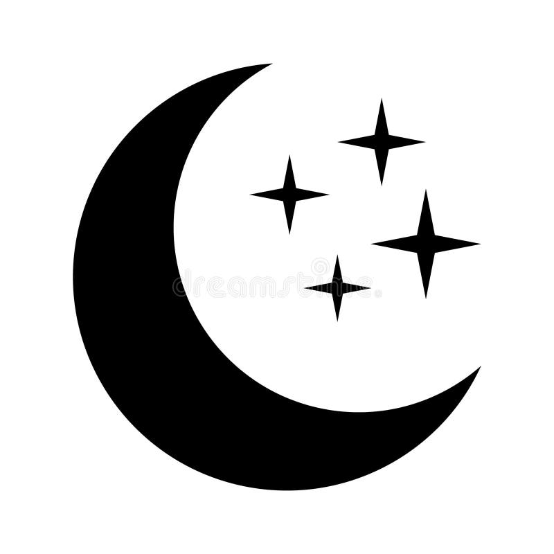 Crescent Moon with Stars Icon on White Background. Night Icon. Crescent ...