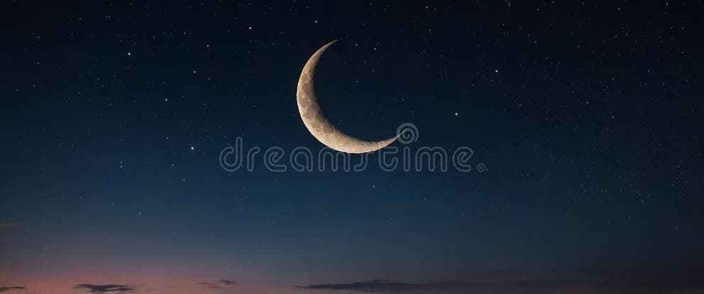 Crescent Moon and Stars in the Night Sky. Stock Image - Image of flip ...