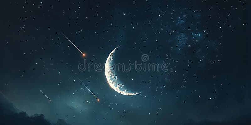 Crescent Moon and Stars Night Sky Background Image Stock Photo - Image ...