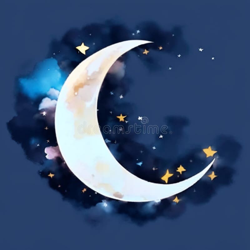 Crescent Moon and Stars in the Night Sky. Vector Illustration Stock ...