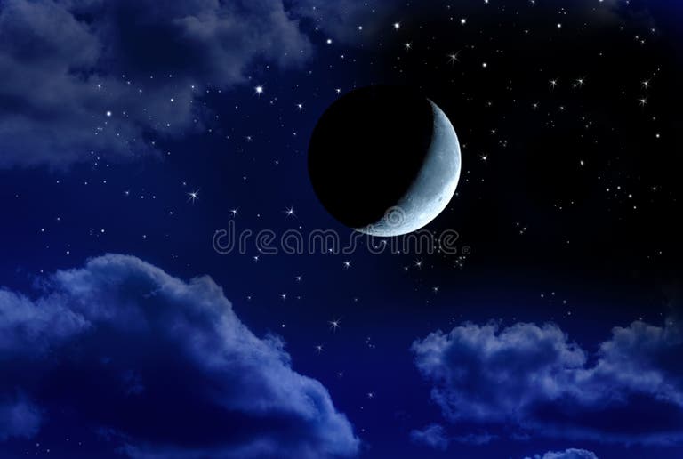 Crescent Moon Stars Night Sky Stock Photo - Image of crescent, stars ...