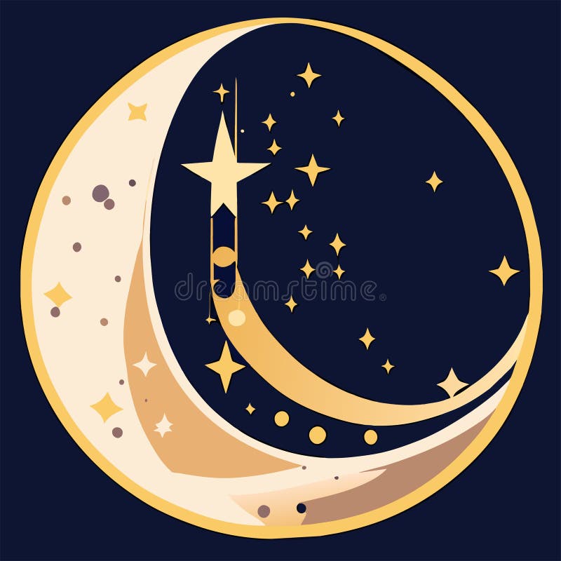 Crescent Moon and Stars in the Night Sky. Vector Illustration Stock Illustration - Illustration ...