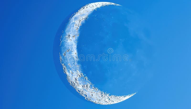 Crescent Moon Visible in a Clear Blue Sky during Early Evening Hours ...