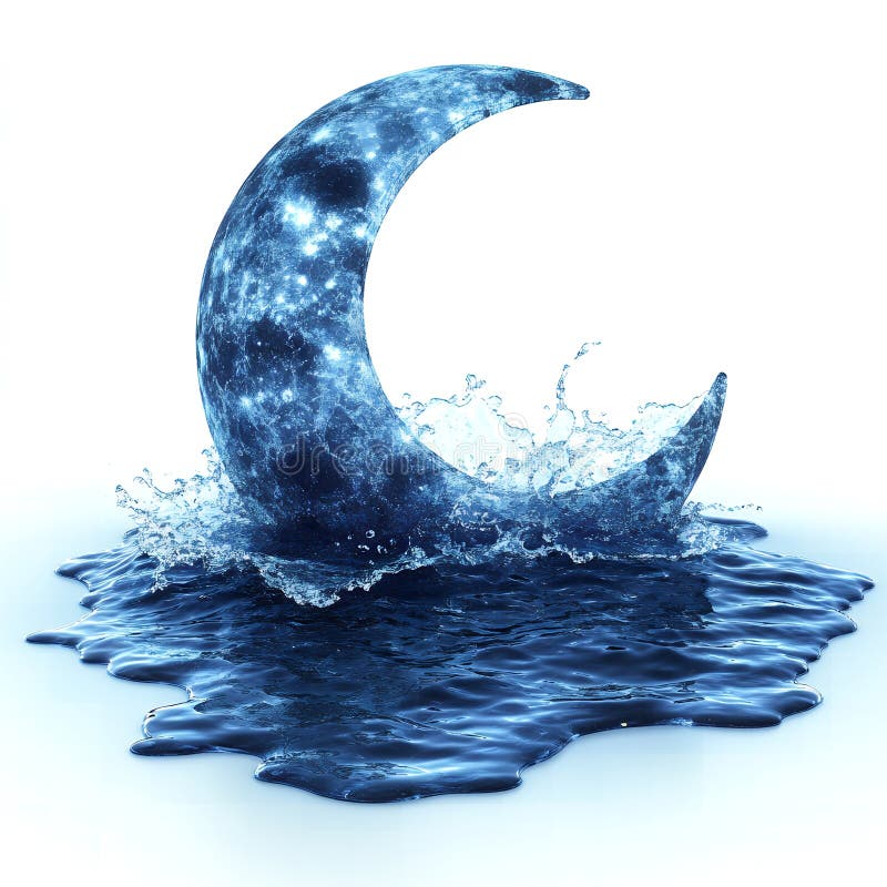 Crescent Moon in Water Mystical Blue Moon Splashing into a Pool Stock ...