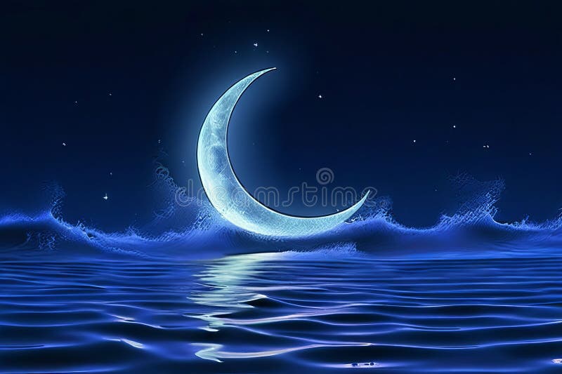 Crescent Moon Waves Waves Softly Glowing Under the Light of a Cr Stock ...