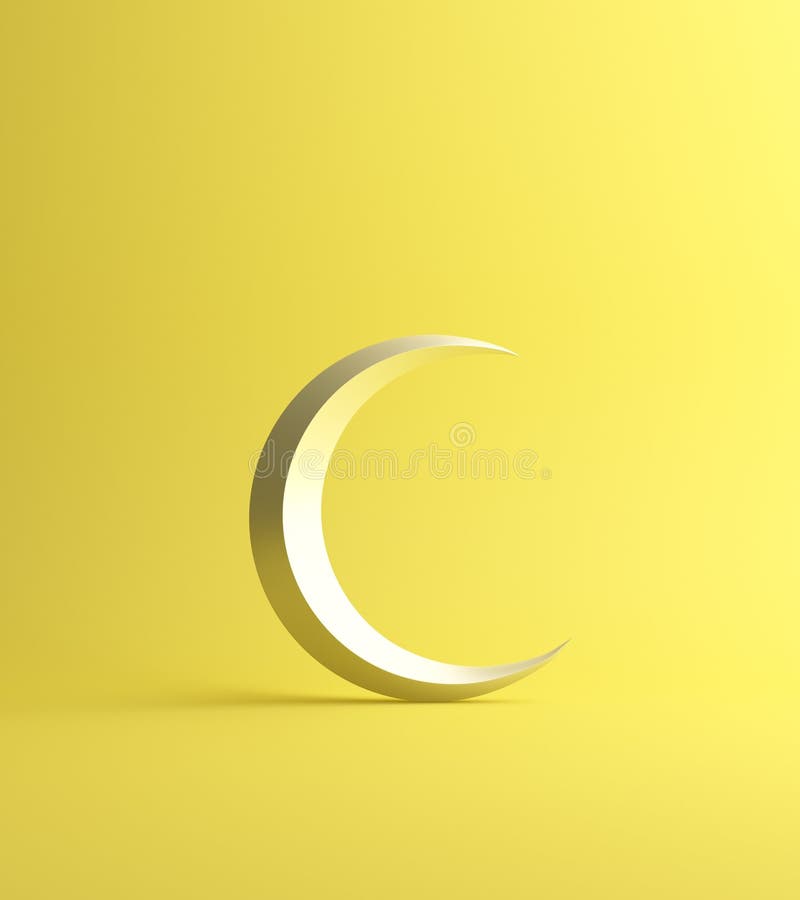 Crescent Moon on Yellow Pastel Background Studio Lighting. Stock ...