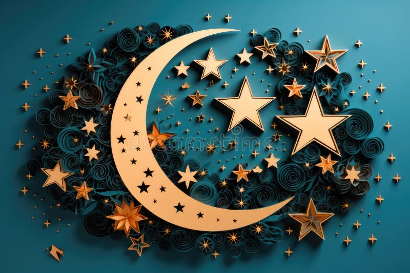 Crescent Moon and Yellow Stars Against the Blue Night Sky. Application ...