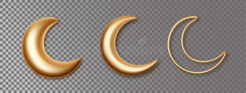 Crescent Moons 3d Golden Decorative Vector Elements Isolated on ...