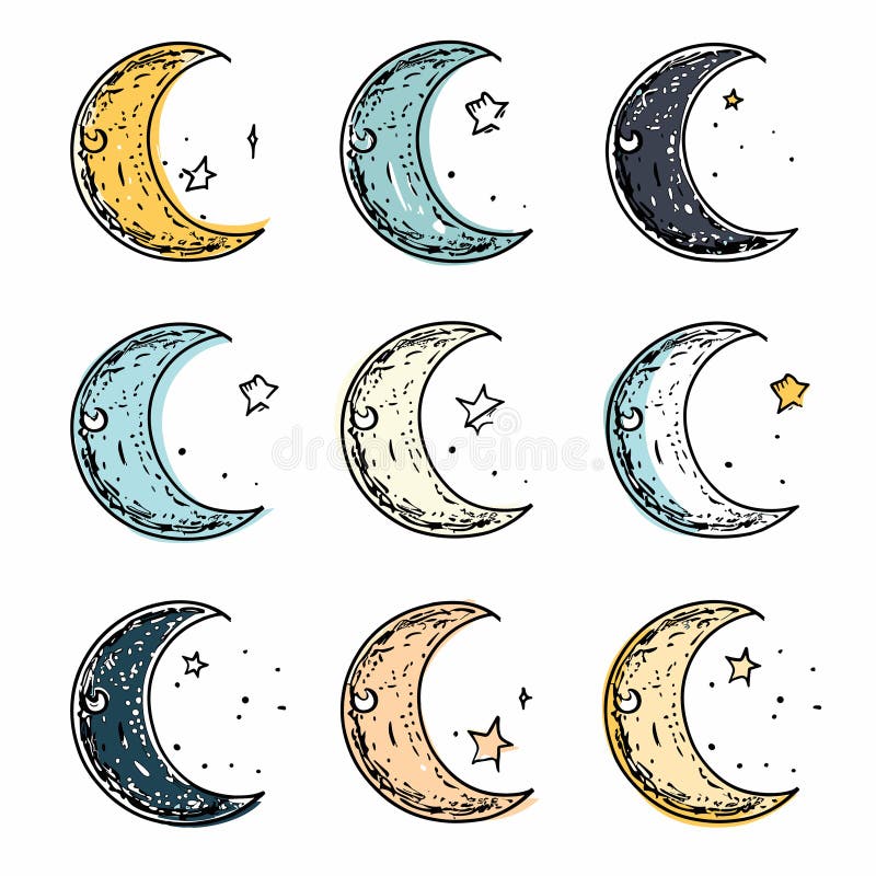 Crescent Moons Decorated Star Patterns Textures. Illustration Celestial ...