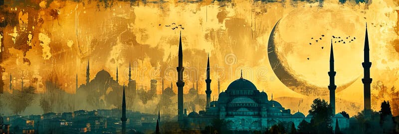 Crescent, Mosques and Musbah, Forming a Harmonious Composition Stock ...