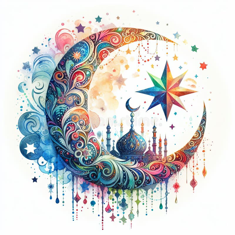 Crescent with a Pattern in the Oriental Style on a White Background ...