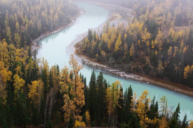 The Crescent River in Kanas Scenic Spot Stock Photo - Image of river ...