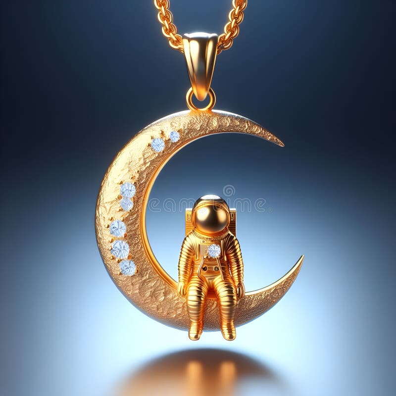 Crescent Shaped Gold Pendant at the Lower End of the Crescent Sat a ...