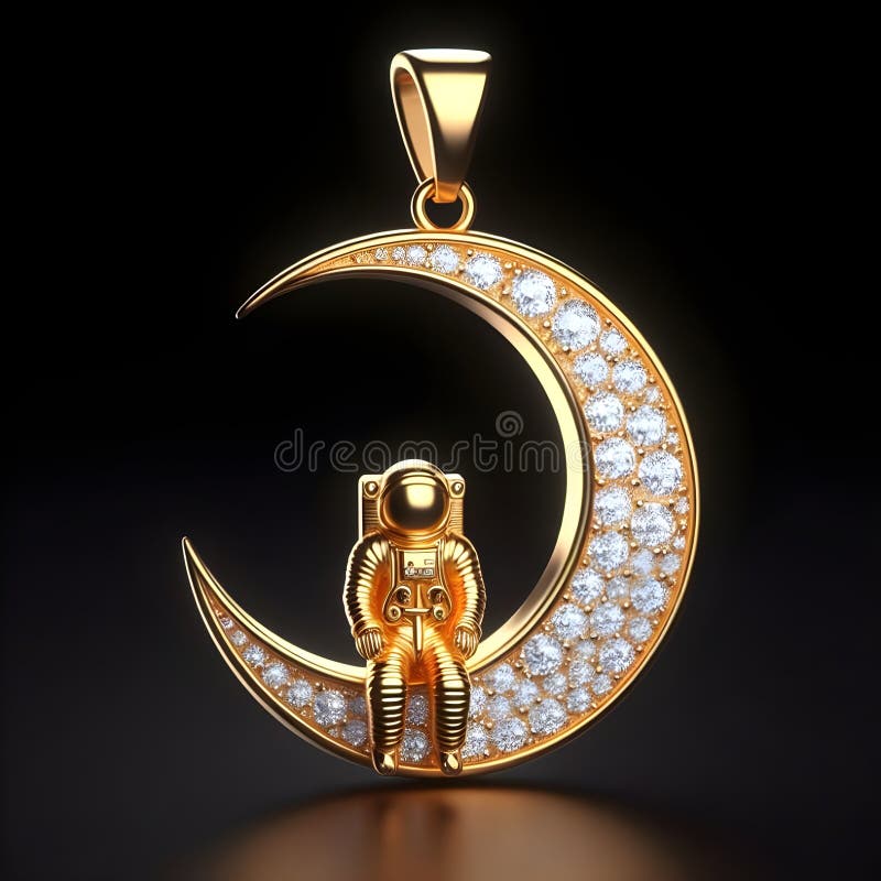 Crescent Shaped Gold Pendant at the Lower End of the Crescent Sat a ...
